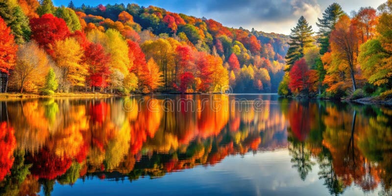 Autumnal Serenity a Lake Reflecting Vibrant Fall Foliage. Generative AI ...