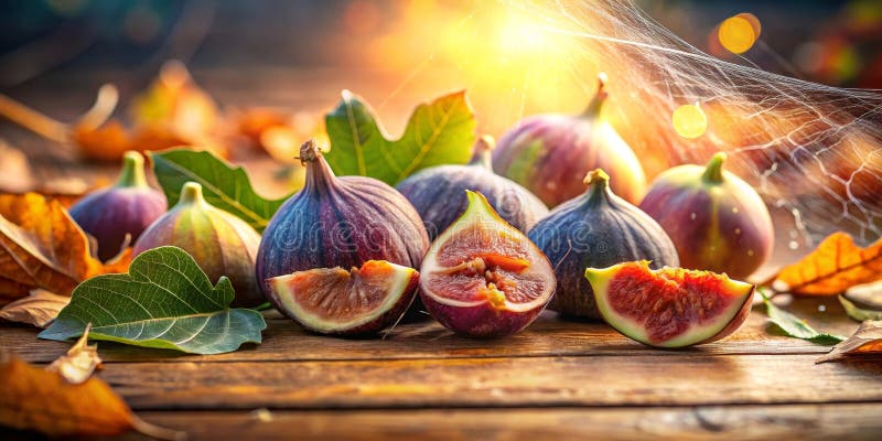 Autumnal Still Life Featuring Ripe Figs and Fall Leaves on Rustic Wood ...