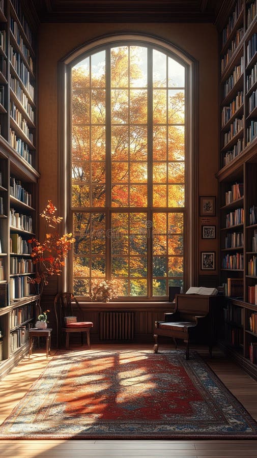 Autumnal Sunlight Streaming through Window in a Library with ...