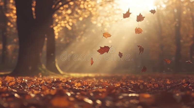 Autumnal Symphony Sunlight Dancing through Falling Leaves in a Golden ...