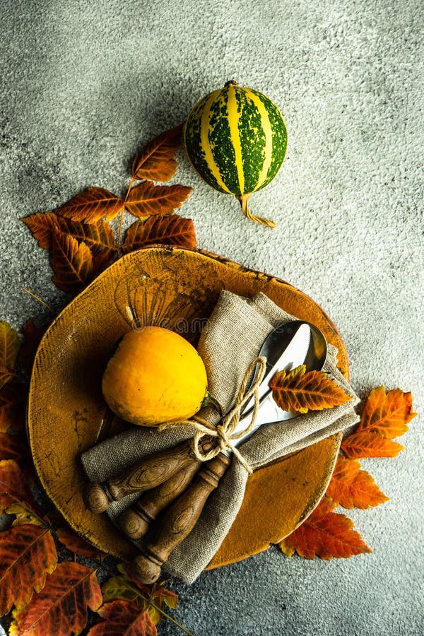 Autumnal table setting stock photo. Image of halloween - 161533092