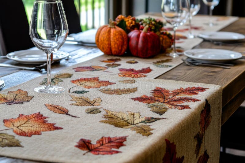 Embroidered Leaf Table Runner Stock Illustrations – 4 Embroidered Leaf ...