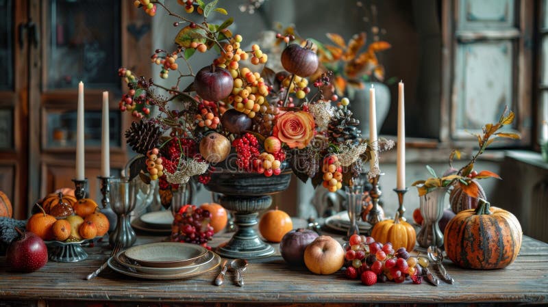 Autumnal Table Setting, a Sophisticated Dining Table Adorned with Fall ...