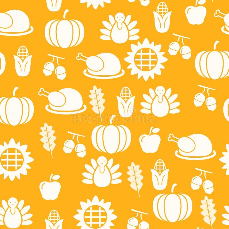 Autumnal Thanksgiving Orange Seamless Pattern with Turkeys Illustration ...