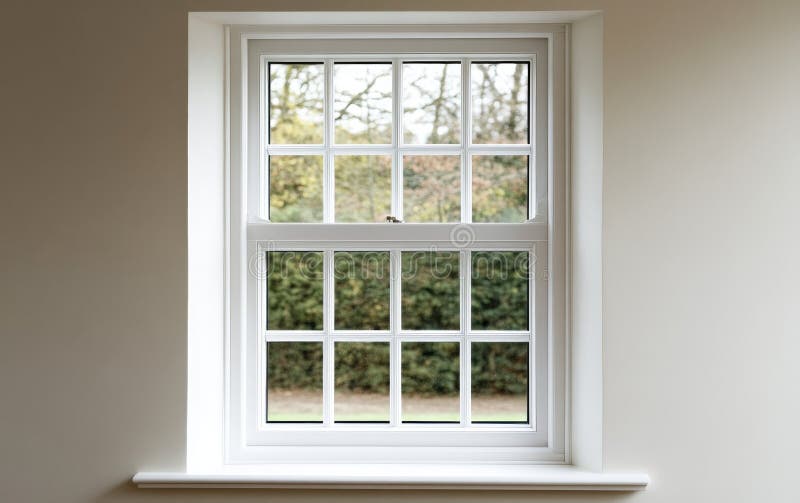 Autumnal Tree View through White MultiPaned Stock Illustration ...