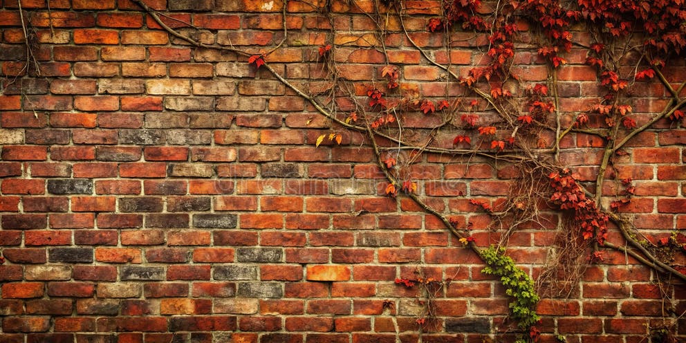 Autumnal Vine Crawling on Rustic Brick Wall Texture. Generative AI ...