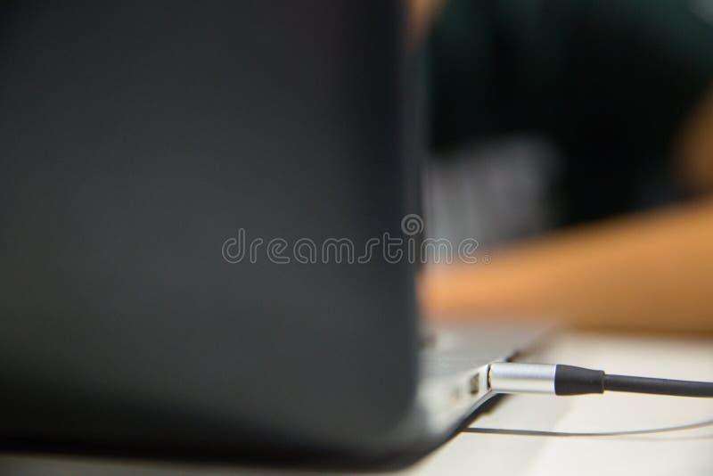 Auxiliary Port on Laptop stock photo. Image of cable - 92488958
