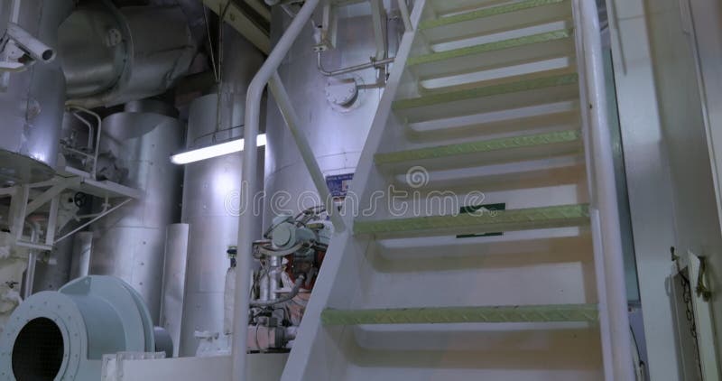 Auxiliary Steam Boiler and Ladder Up in Engine Room of Ship Stock ...