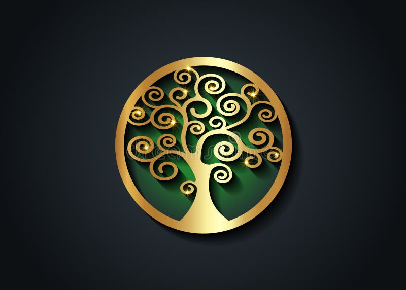 Sacred Tree, Gold Round Tree of Life Icon, Natural Logo and Tree Green ...