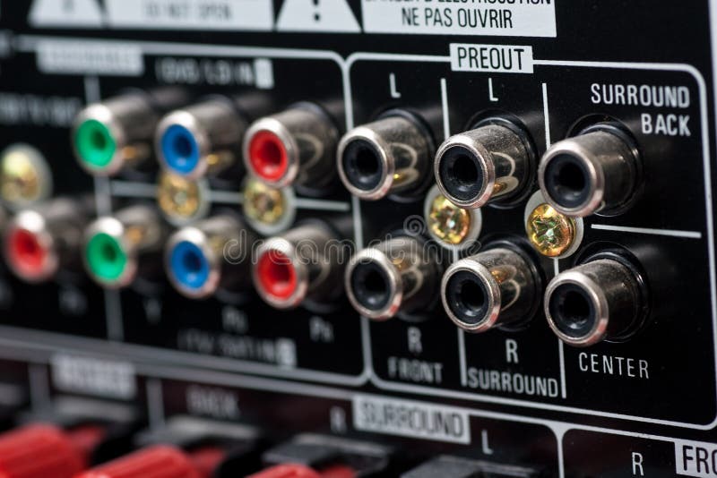 AV Receiver Rear panel stock image. Image of blue, electronics - 10791247