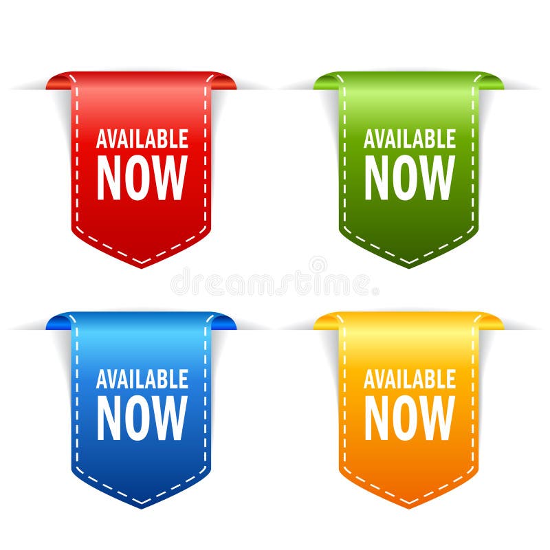 Available now ribbon. stock vector. Illustration of design - 153941907