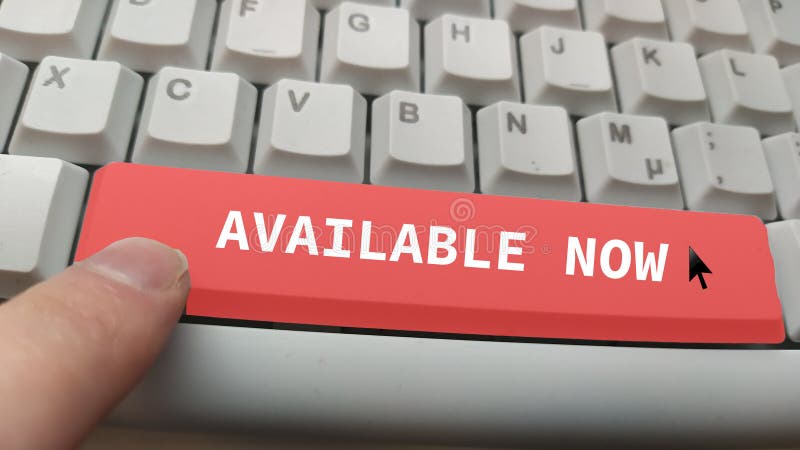 Available Now on Red Button of a Keyboard Stock Image - Image of ...