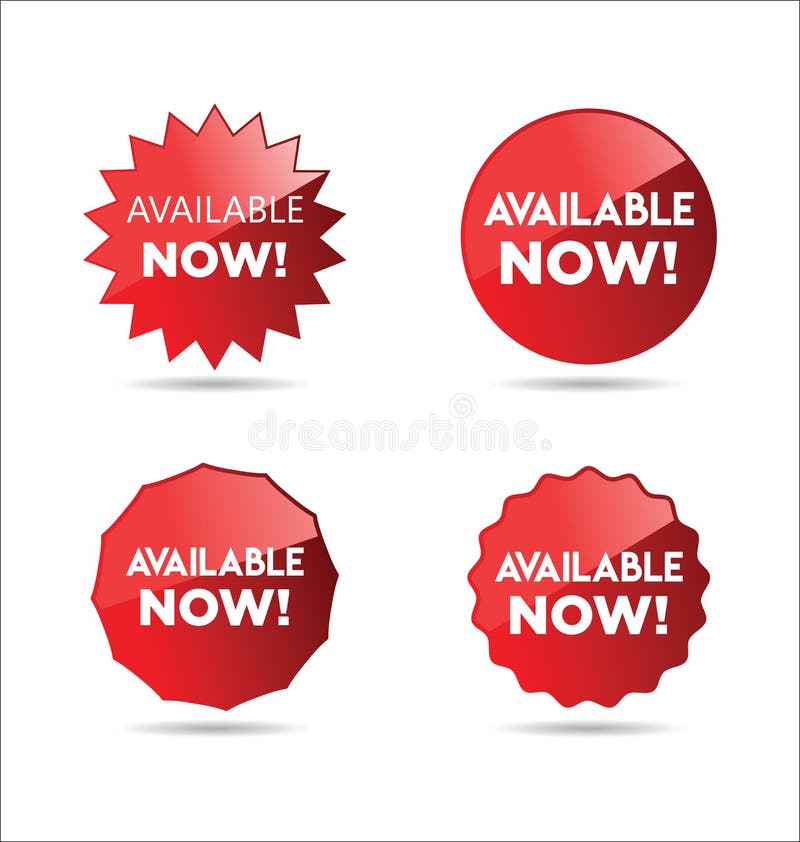 Available Now Stickers and Tags Collection Stock Vector - Illustration ...