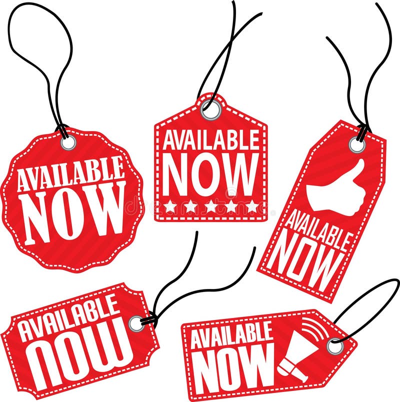 Available Now Tag Set, Vector Illustration Stock Vector - Illustration ...