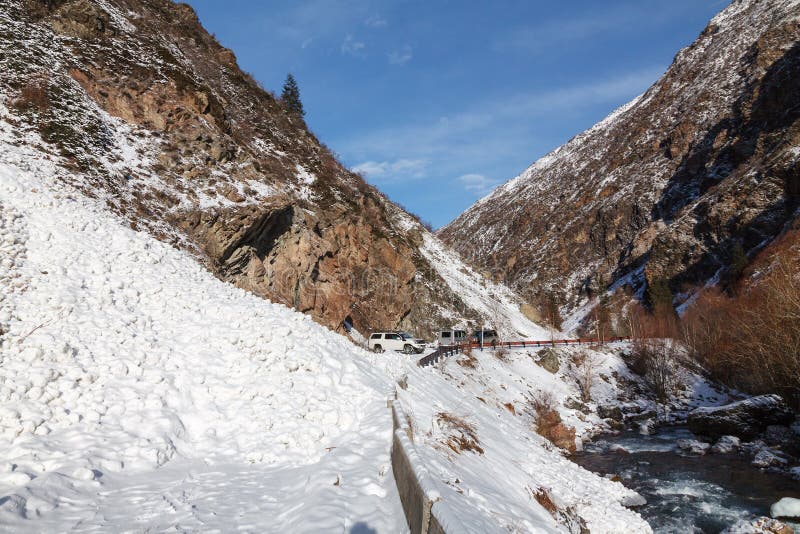 Avalanche Blocked a Mountain Road Stock Image - Image of snowfall ...