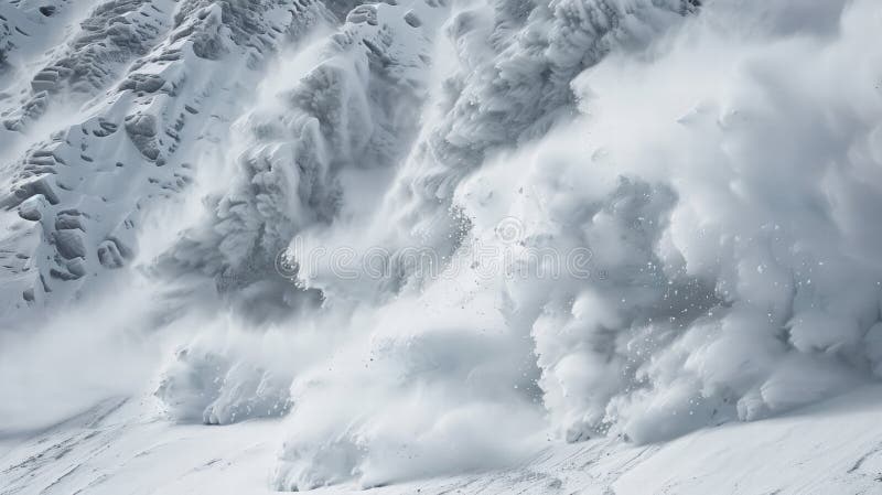 Avalanche Cascading into a Deep Ravine Surrounded by Icy Terrain. Stock ...