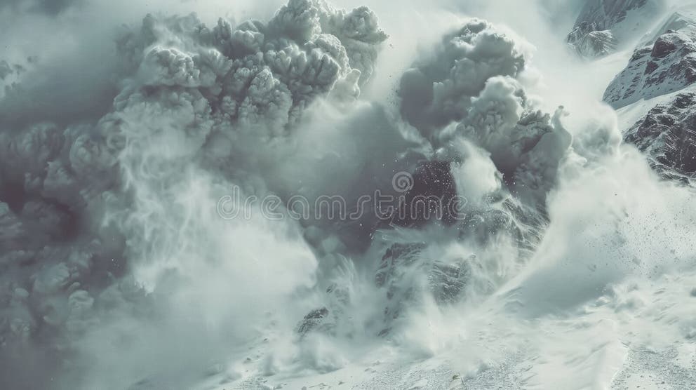 Avalanche Cascading into a Deep Ravine Surrounded by Icy Terrain. Stock ...
