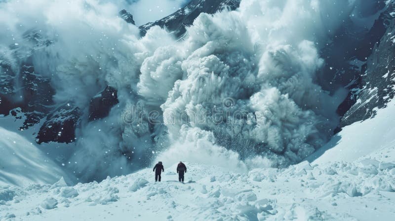 Avalanche Cascading into a Deep Ravine Surrounded by Icy Terrain. Stock ...