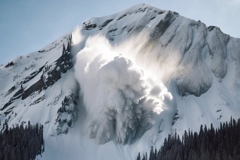 Avalanche Rolling Down the Side of a Mountain, with View of Distant ...