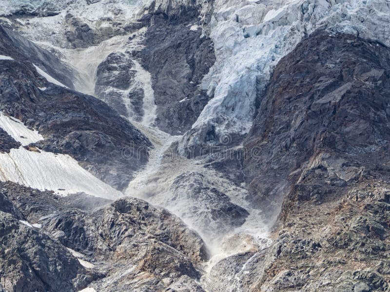 Avalanche Scene in the Glacier of Belvedere in the Italian Alps Stock ...