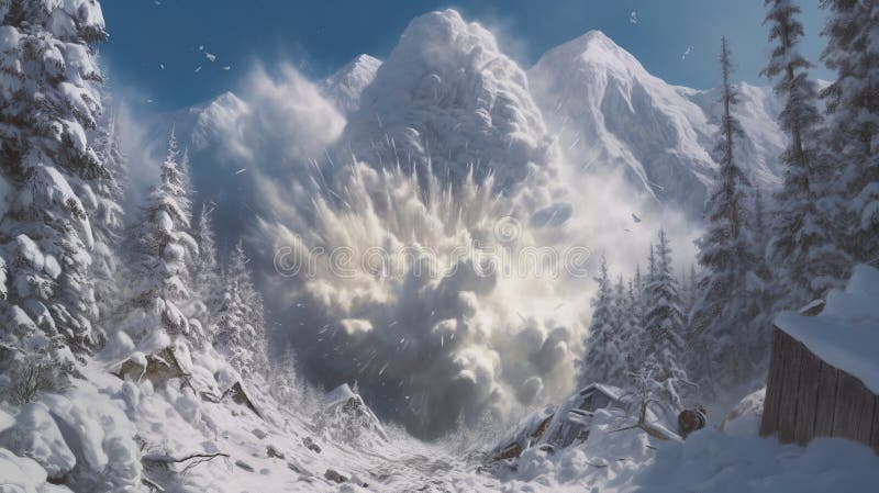 Avalanche in the Snowy Mountains: a Dramatic Winter Scene Stock ...