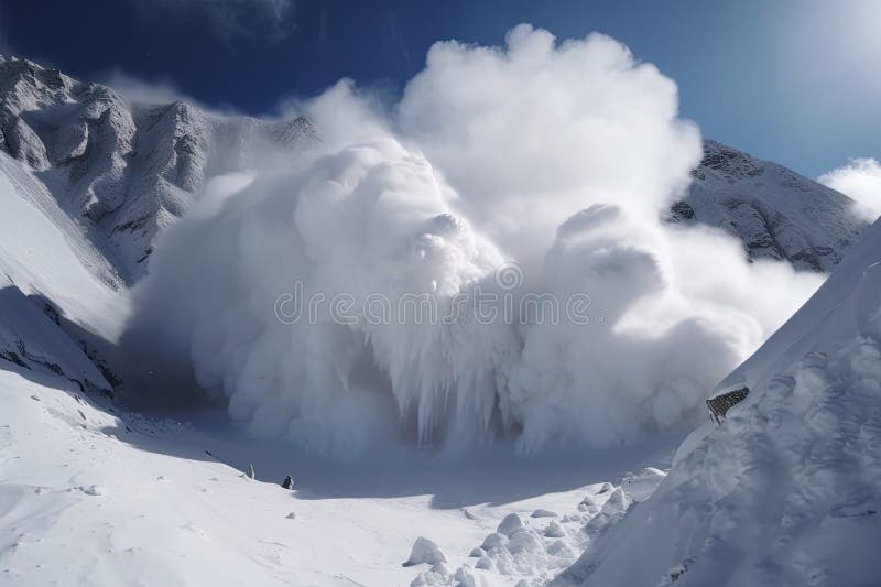 Avalanches in Slow Motion, with Billowing Clouds of Snow and Dust Stock ...