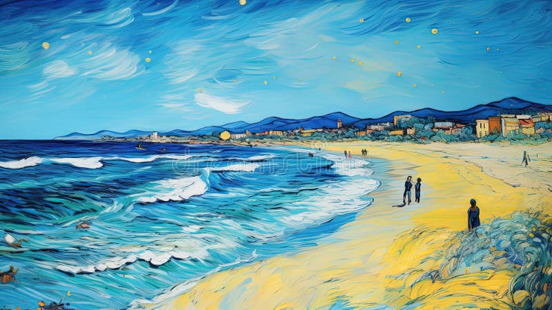 Avangarde Painting of Cyprus Beach Stock Illustration - Illustration of gogh, holiday: 301963450