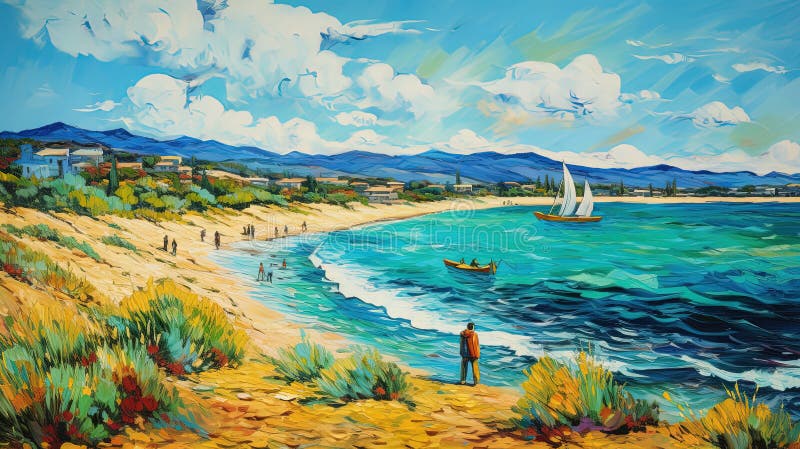 Avangarde Painting of Cyprus Beach Stock Illustration - Illustration of ...