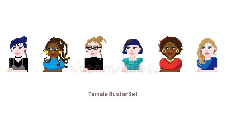 Bit female avatar set stock illustration. Illustration of pixel - 315984789