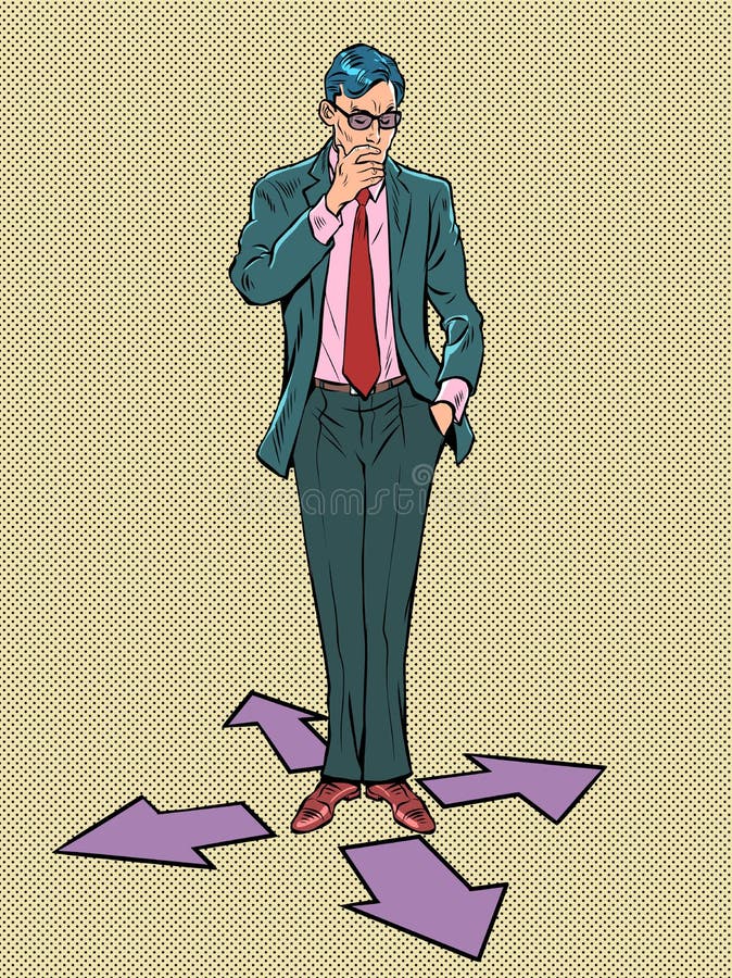 The Avatar Businessman is Thinking Where To Go, Right, Left, Forward or ...