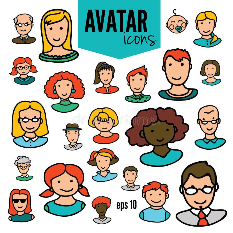 Avatar Doodle Design Icons. People Icons Stock Vector - Illustration of ...