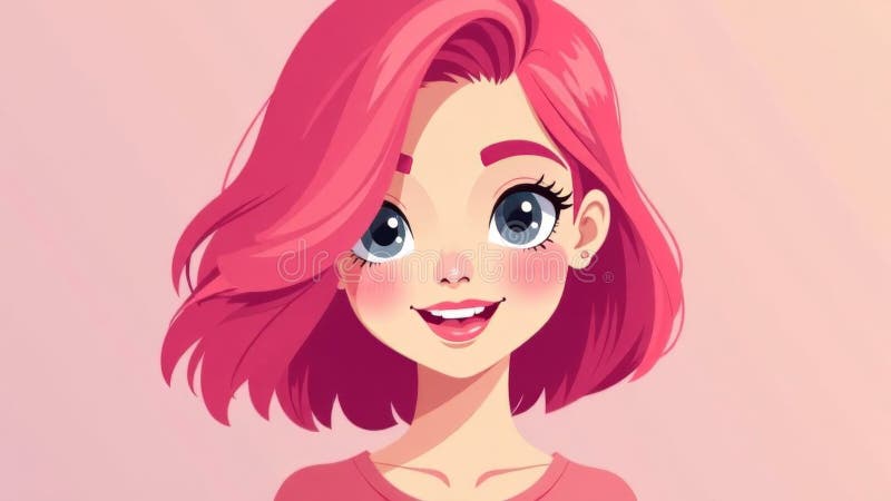 Avatar of a Girl with Pink Hair on a Plain Background Stock Image ...