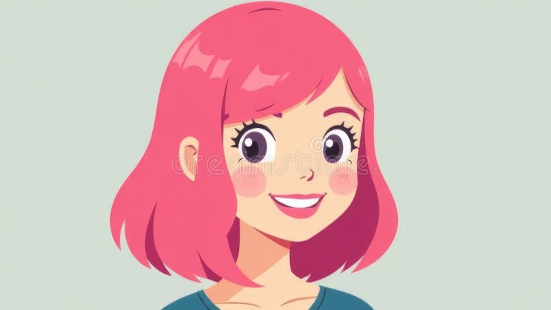 Avatar of a Girl with Pink Hair on a Plain Background Stock ...