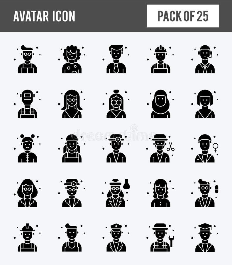 25 Avatar Glyph Icon Pack. Vector Illustration Stock Vector ...