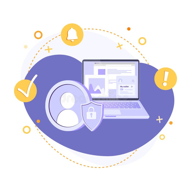 Avatar Icon, Laptop and Shield with Lock on Abstract Background. Stock ...