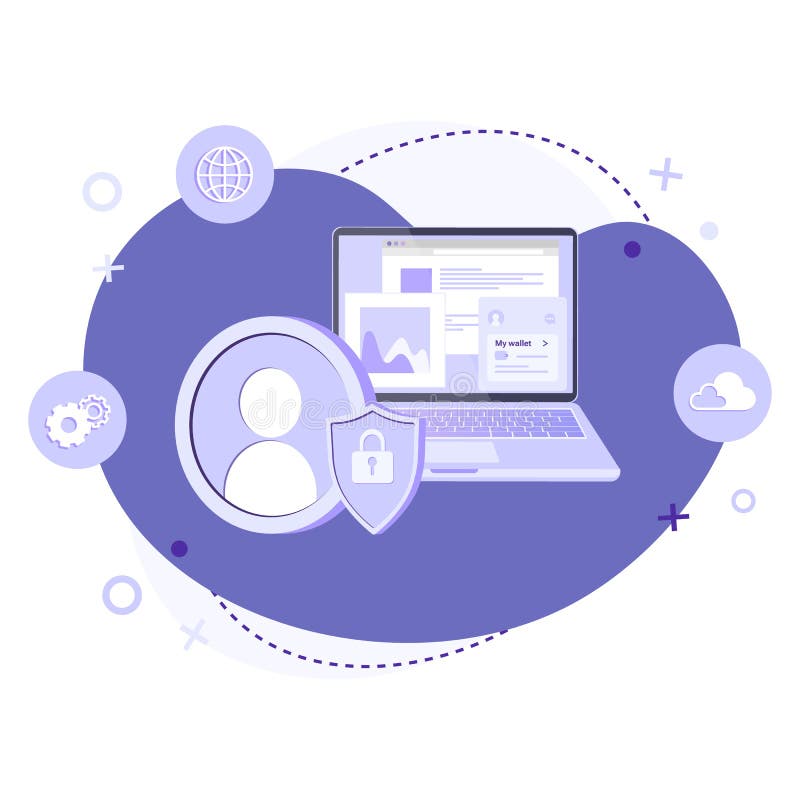 Avatar Icon, Laptop and Shield with Lock on Abstract Background. Stock ...