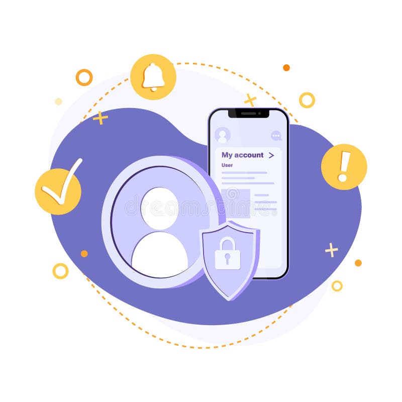 Avatar Icon, Phone and Shield with Lock on Abstract Background. Stock ...