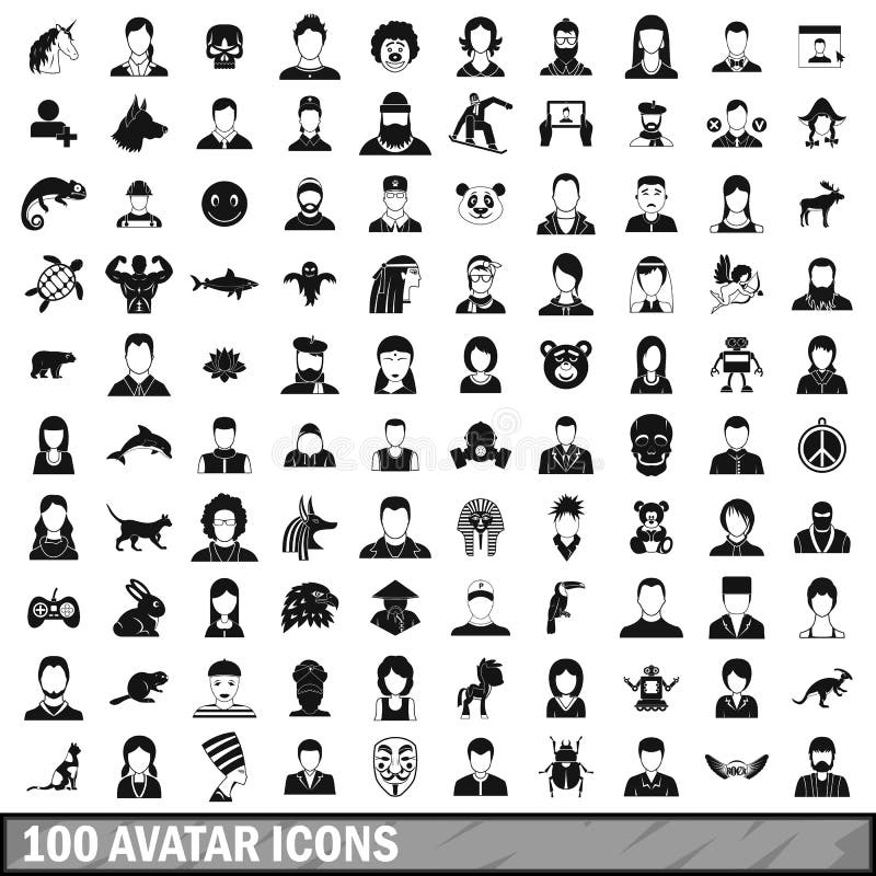 100 Avatar Icons Set, Simple Style Stock Vector - Illustration of ghost ...