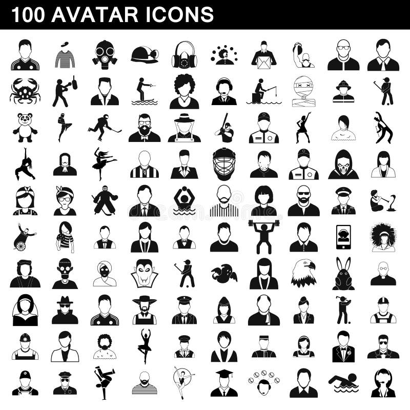 100 Avatar Icons Set, Simple Style Stock Vector - Illustration of girl ...