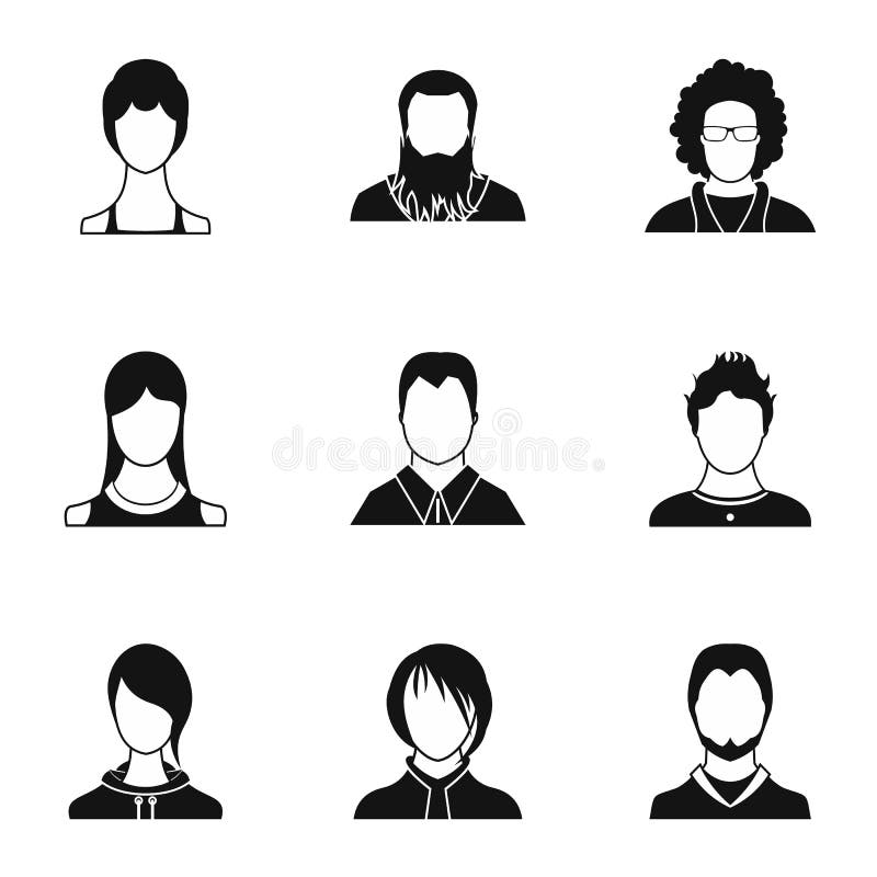 Avatar Icons Set, Simple Style Stock Vector - Illustration of hipster ...