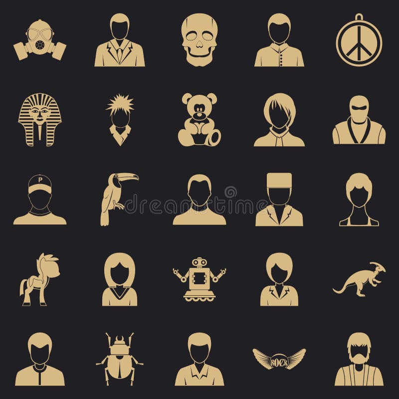 Avatar Icons Set, Simple Style Stock Vector - Illustration of face ...