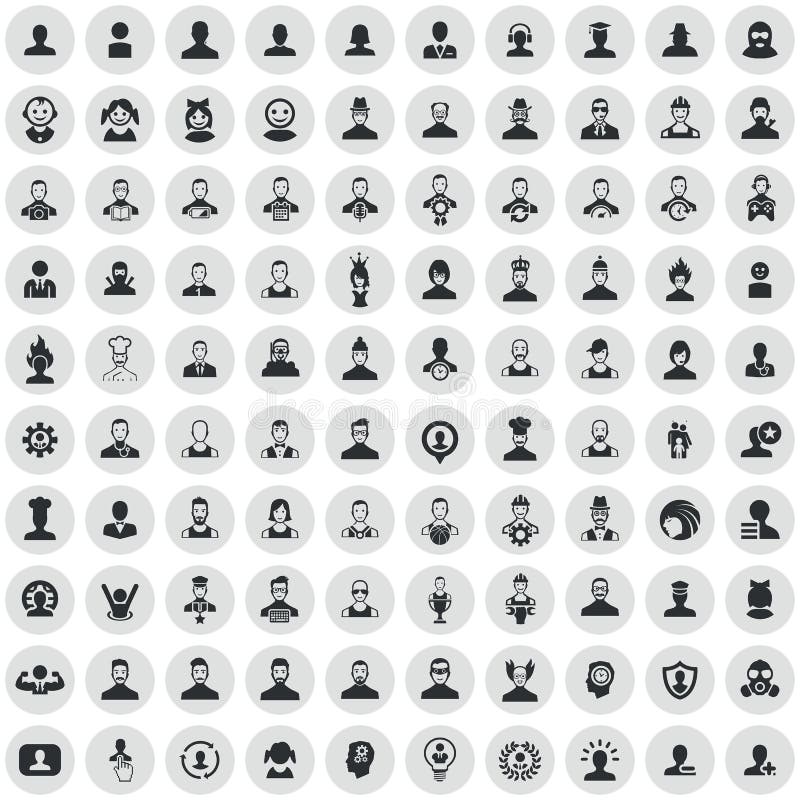 Avatar 100 Icons Universal Set for Stock Vector - Illustration of ...