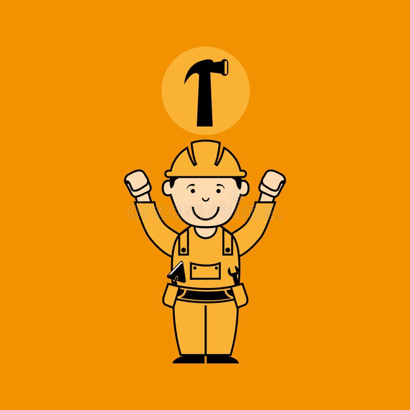 Avatar Man Construction Worker with Hammer Tool Icon Stock Illustration ...