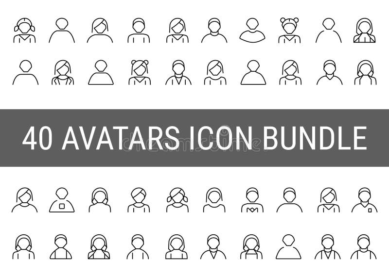 Avatar Outline Icon Bundle Design Stock Illustration - Illustration of ...