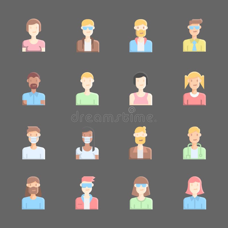 Avatar People Icons Line Color Vector Flat Color Stock Vector ...