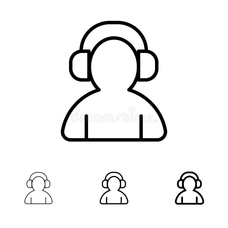 Avatar, Support, Man, Headphone Bold and Thin Black Line Icon Set Stock ...