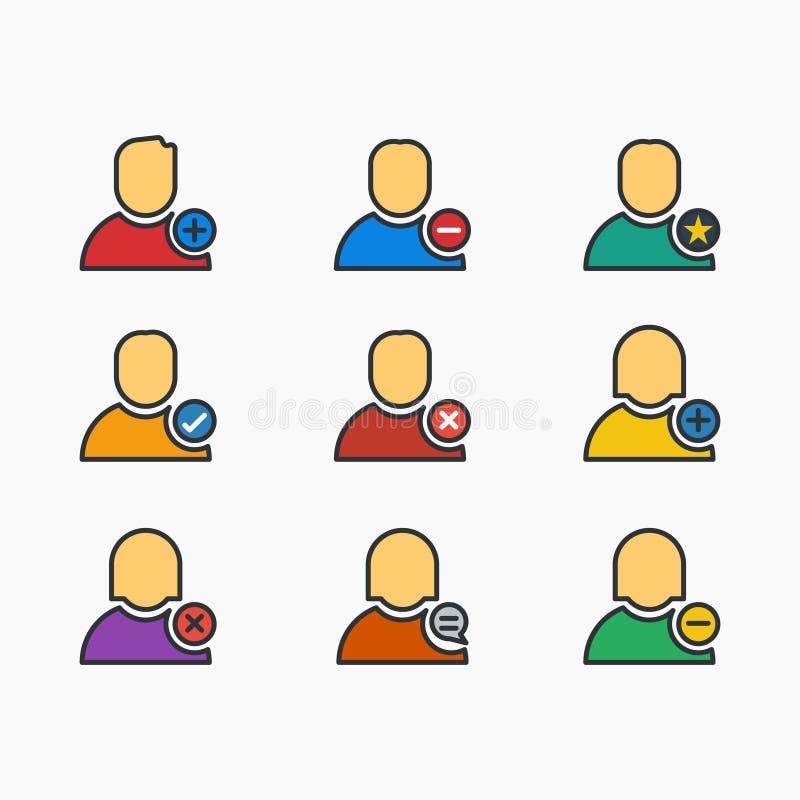 Avatar User Vector Icon Set in Filled Outline Style Stock Vector ...