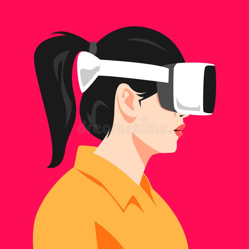 Avatar of Woman with Ponytail Hairstyle. Using Virtual Reality Headset ...
