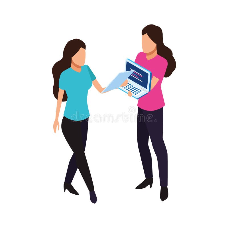 Avatar Women Using A Laptop Computer And Documents Stock Vector ...