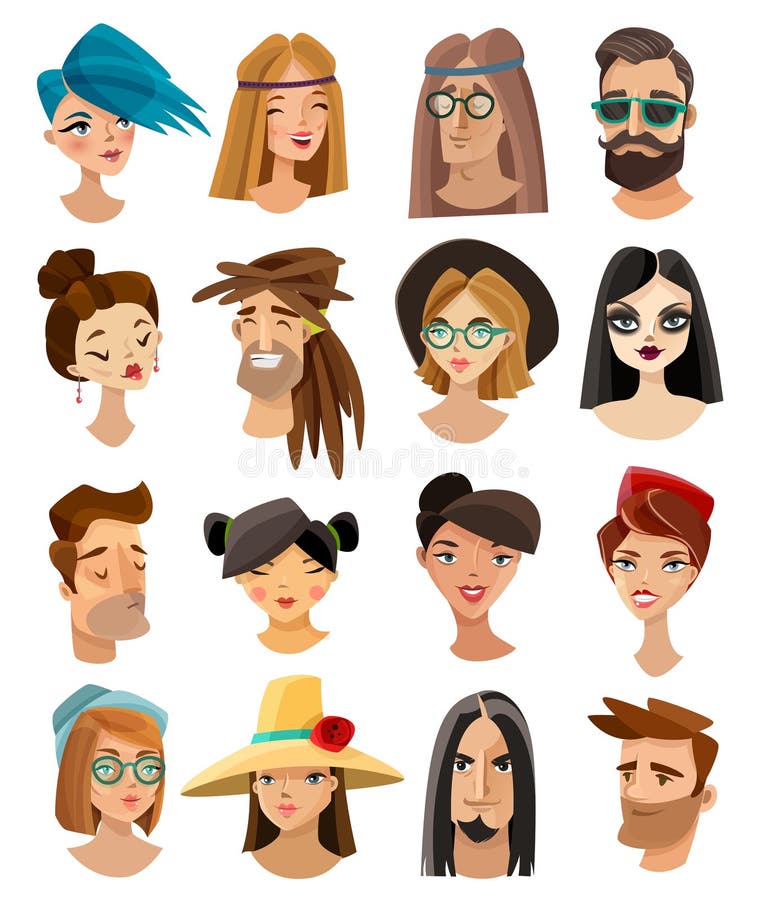 Avatars Ajustados No Estilo Dos Desenhos Animados Ilustração Do Vetor